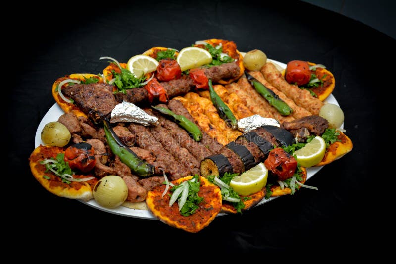 Plate of Traditional Arab Eastern Meal - Selections of Kebabs Stock ...