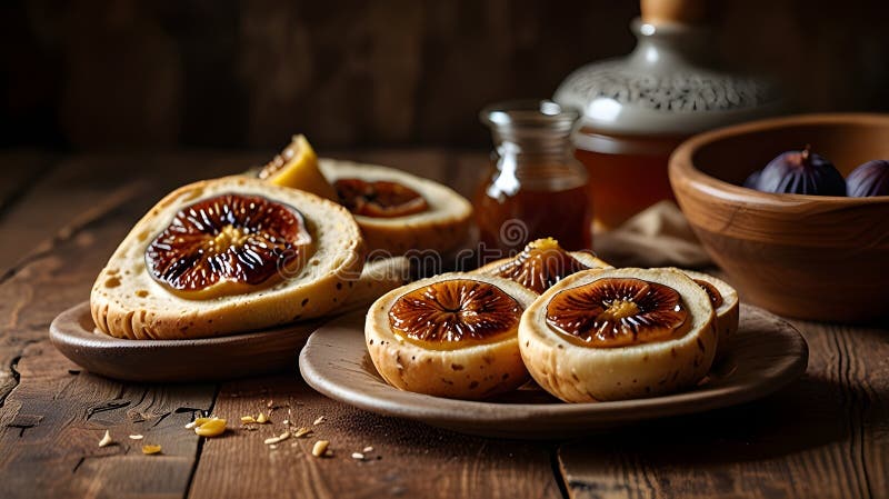 A Plate of Traditional Arabic Bread, with Fresh Honey and Figs on the ...