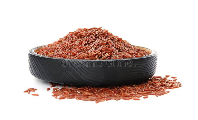 Plate with Uncooked Red Rice on White Stock Photo - Image of nutrient ...