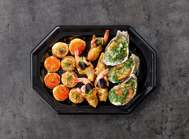 Plate of Various Seafood Snacks Stock Image - Image of delicious, lunch ...