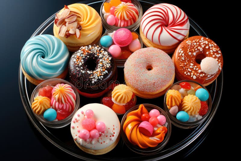 Plate with Various Sweets and Donuts Stock Illustration - Illustration ...