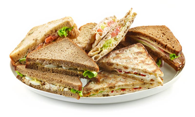 Plate of Various Triangle Sandwiches Stock Photo - Image of lettuce ...