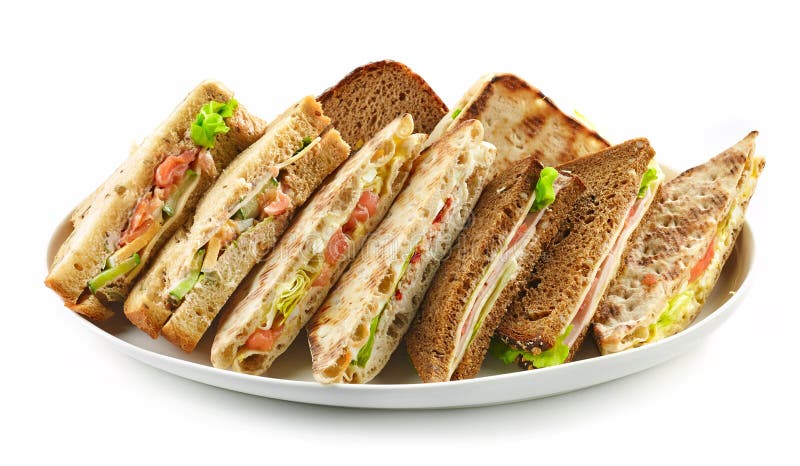 Plate of Various Triangle Sandwiches Stock Photo - Image of lettuce ...