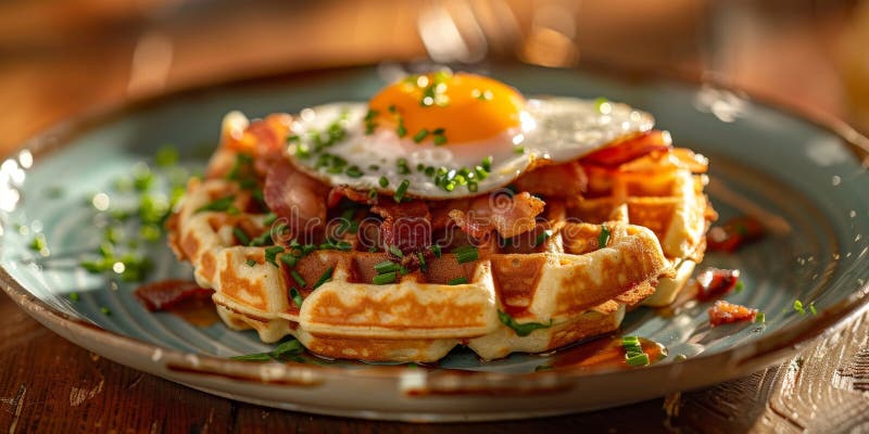 Plate of Waffles with Bacon and Egg Stock Illustration - Illustration ...