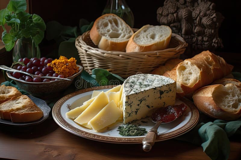 Plate of Warm, Crusty Bread with Savory Spread and Cheese Stock Image ...