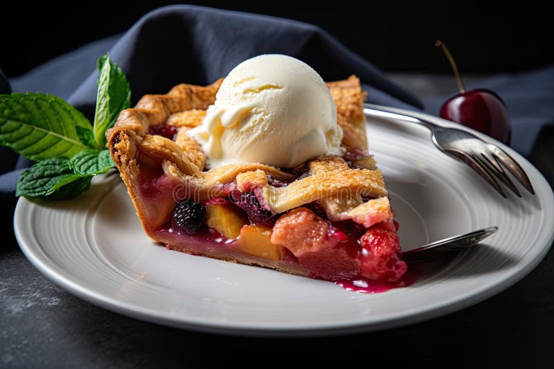 Plate of Warm Fruit Pie with a Scoop of Vanilla Ice Cream Stock ...