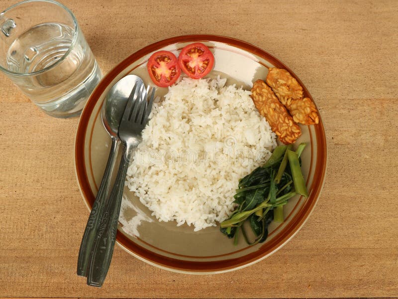 A Plate of White Rice Complete with Vegetables Stock Image - Image of ...