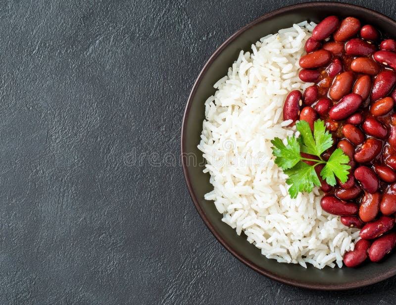 Plate of White Rice and Red Kidney Beans Stock Illustration ...
