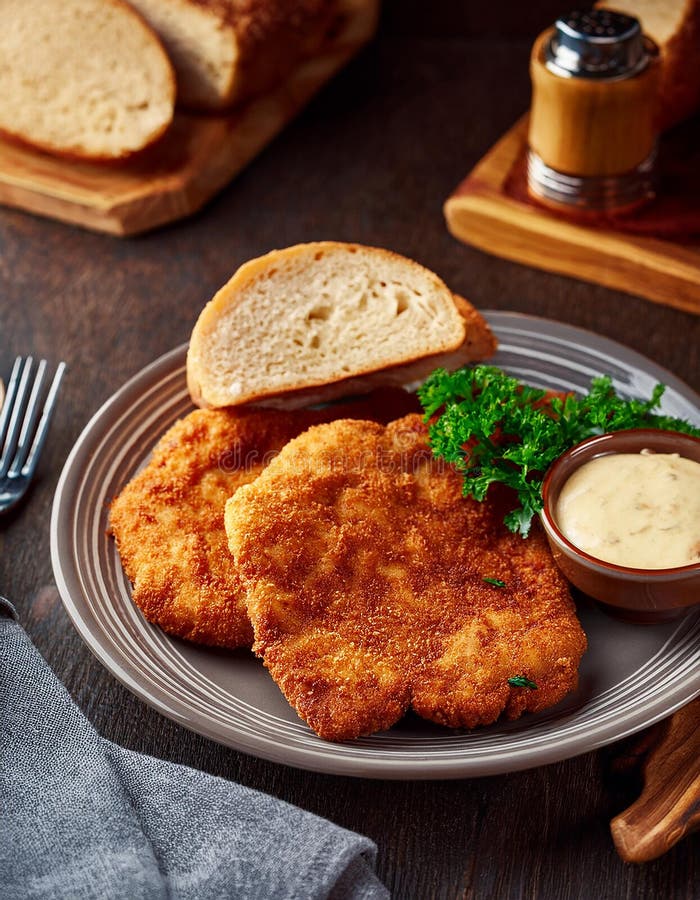 Plate of Wiener Schnitzels with Bread Stock Illustration - Illustration ...