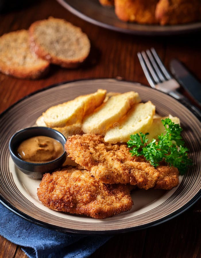 Plate of Wiener Schnitzels with Bread Stock Illustration - Illustration ...