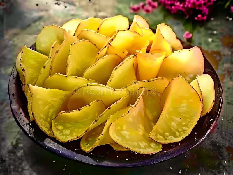 A Plate of Yellow Potato Chips Stock Photo - Image of slice, table ...