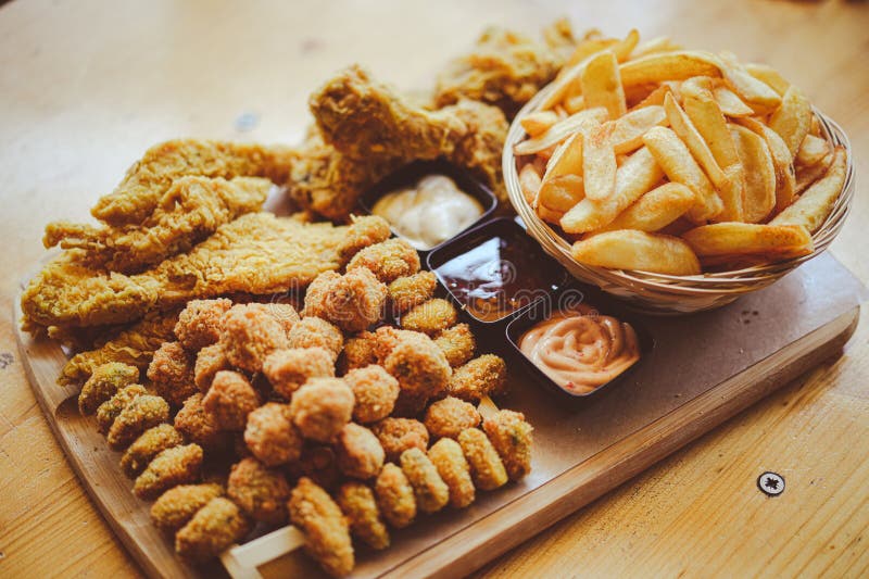 Plateau with Various Types of Fried Meat Stock Photo - Image of cooked ...