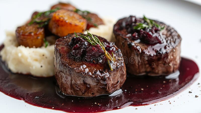 Plated Filet Mignon Sauce Mashed Potatoes Stock Photos - Free & Royalty ...