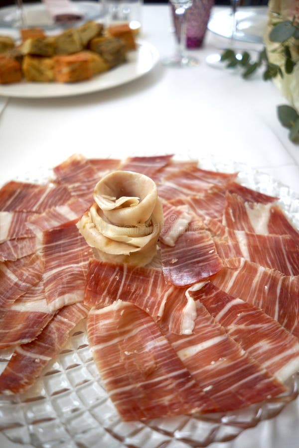 Plated Iberian Ham with Artistic Presentation Stock Photo - Image of ...
