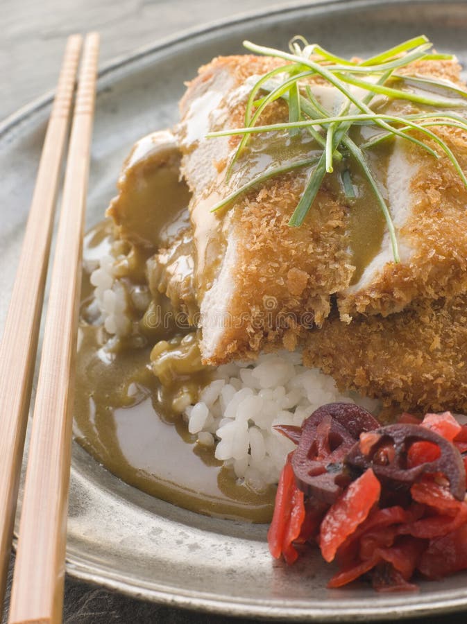 Plated Tonkatsu with Vinegar Rice, Curry Sauce Stock Image - Image of ...