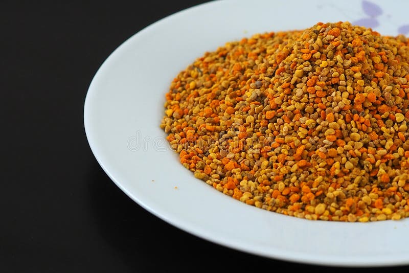 A Plateful of Bee Pollen, Close-up Bee Flower Pollen Grains Stock Photo ...