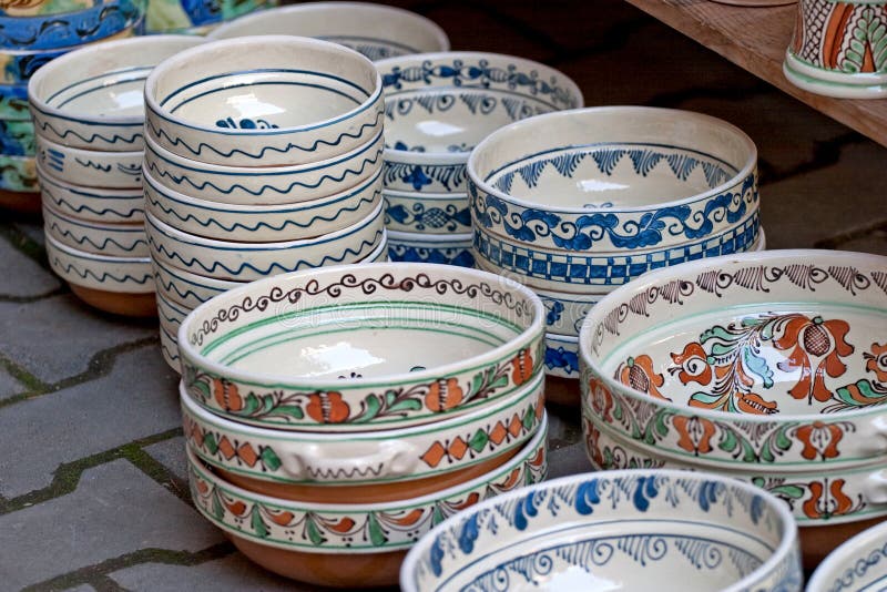 Handmade Plates with Traditional Romanian Design Stock Image - Image of ...