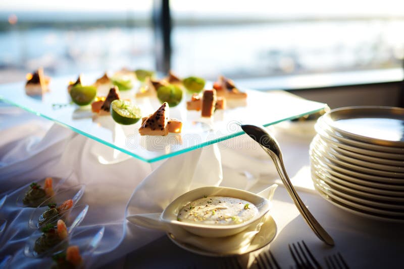 Plates with Assorted Snacks on an Event Party Stock Photo - Image of ...