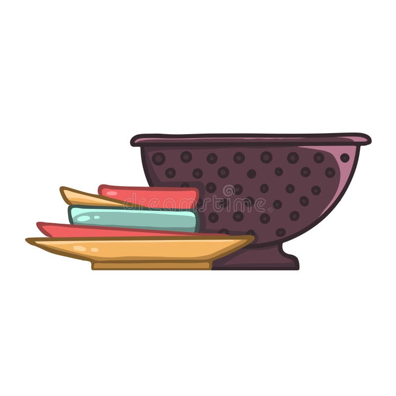 Plates and Colander Kitchen Utensils Vector Image Stock Vector ...