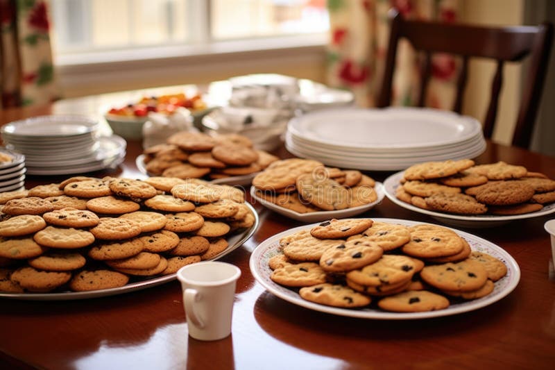Plates of Cookies Spread Out on a Dining Table Stock Image - Image of ...