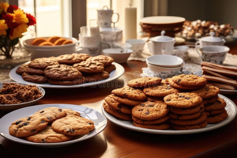 Plates of Cookies Spread Out on a Dining Table Stock Image - Image of ...