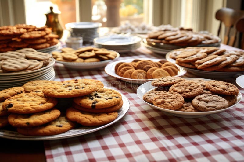 Plates of Cookies Spread Out on a Dining Table Stock Image - Image of ...