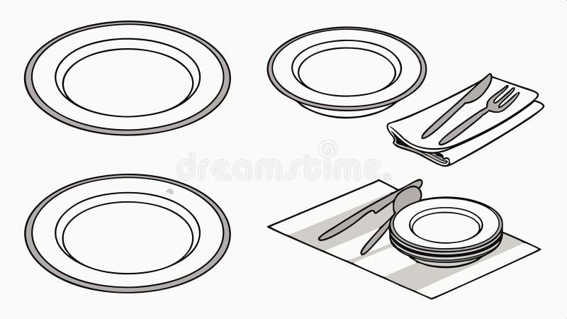 Plates and Cutlery Set, Dining and Restaurant Service Vector Design ...