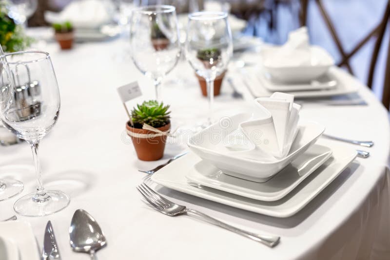 Plates and Dishes on Dining Table Stock Image - Image of party, fancy ...