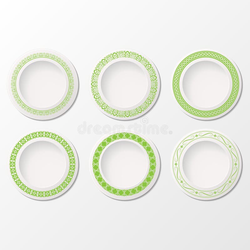 Vector Set Green Patterns Plates Stock Illustrations – 8 Vector Set ...