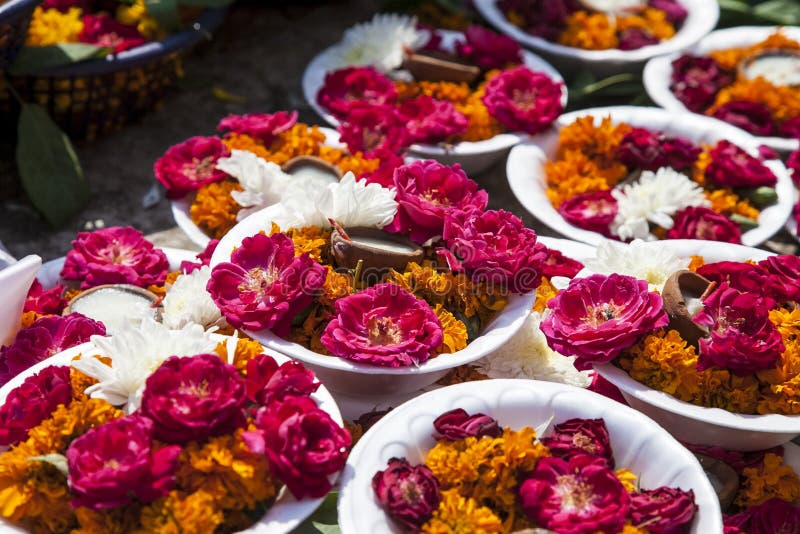 Flowers On The Thali Being Decorated For Diwali Festival For The Pooja ...