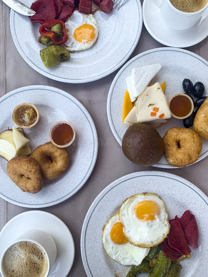 Plates with Food on the Table. View from Above. Studio Photo Stock ...