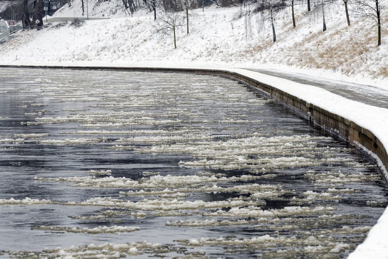 Plates of Ice Floating on a River Stock Photo - Image of vilnius, cold ...