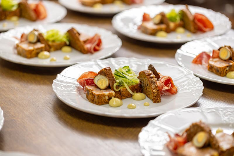 The Plates are Neatly Arranged in Rows Stock Photo - Image of savory ...