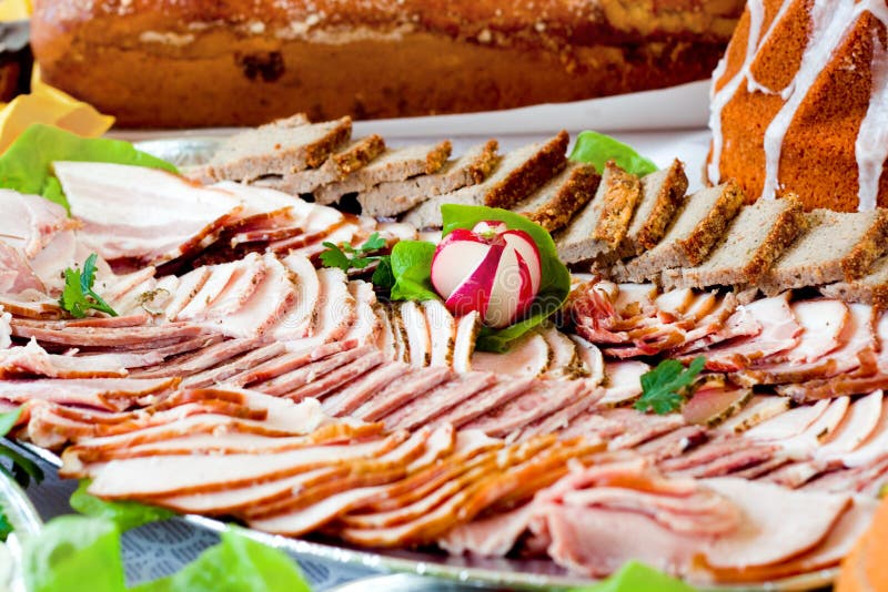 Platter of Cured Meat,ham and Salami on Eater Table Stock Image - Image ...