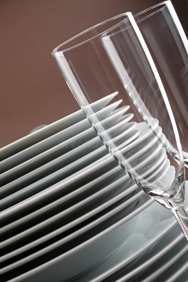 Plates stack and glasses stock photo. Image of dish, service - 17138272