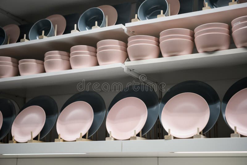 Plates Stacked on a Shelf at Cookware Shop. Stock Image - Image of ...
