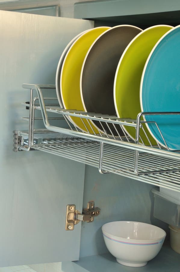 Plates in Stainless Rack within Cabinet Stock Photo - Image of bright ...