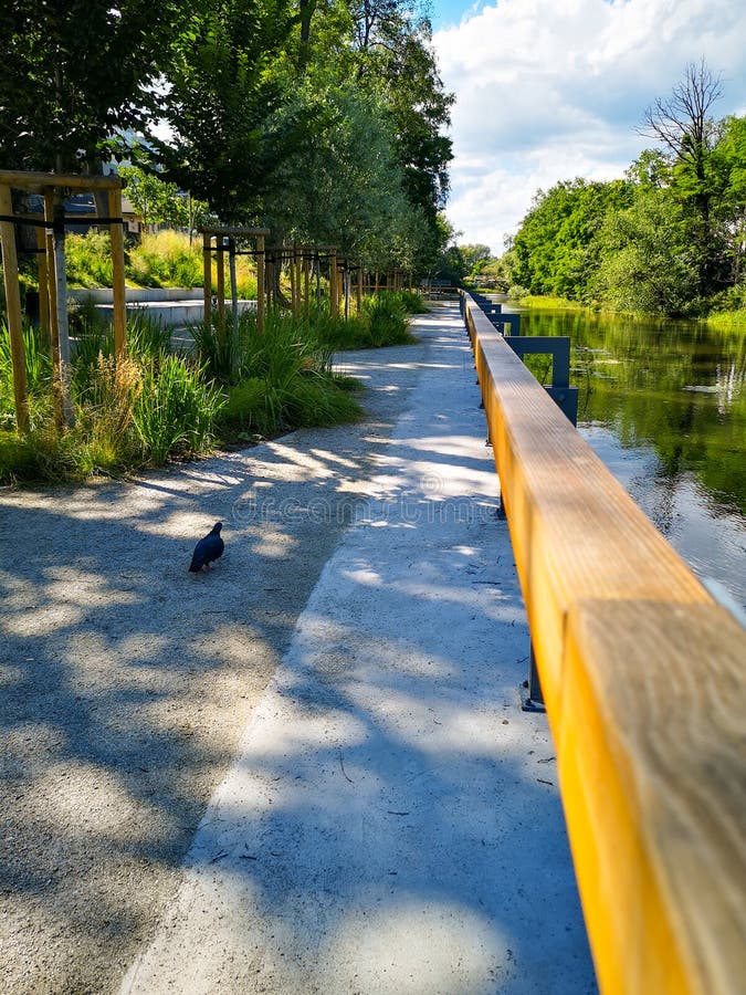 Platform with Benches As Relaxing Area on Olawa River Stock Photo ...