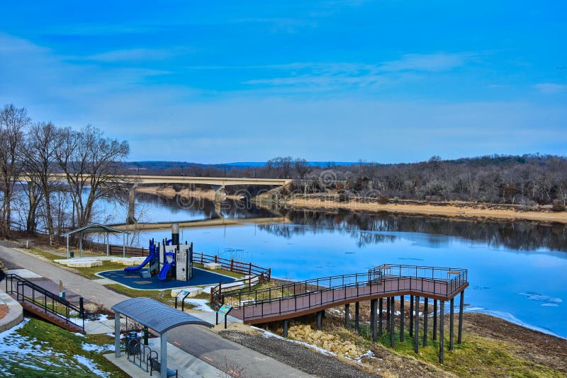Prairie Du Sac Wisconsin River Overlook and Highway 60 Bridge in Winter ...