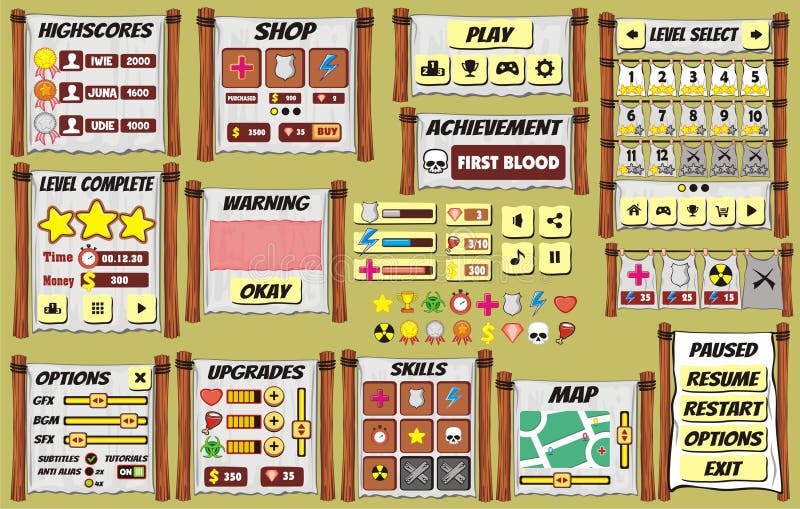 Game user interface x3 stock vector. Illustration of design - 109523199