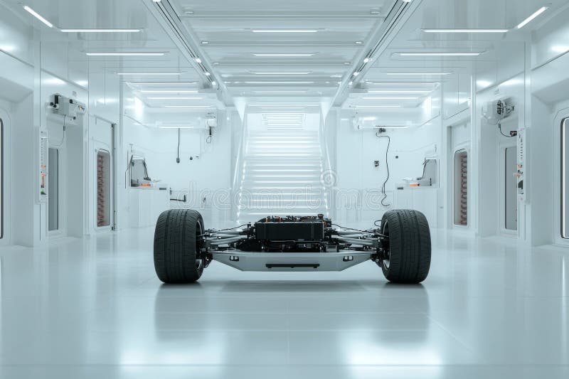 On a Platform in the Lab, an Electric Car is Attached To a Battery Pack ...