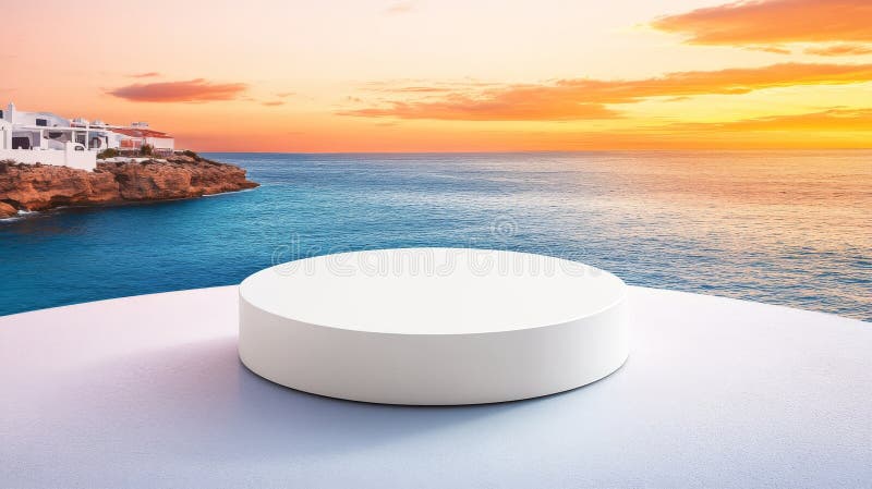 Platform Modern Minimalist Design Overlooking Sunset Ocean Stock Photos ...