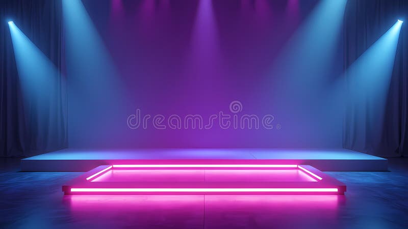 Platform with Neon Edges and Gradient Purple-Blue Light Stock ...