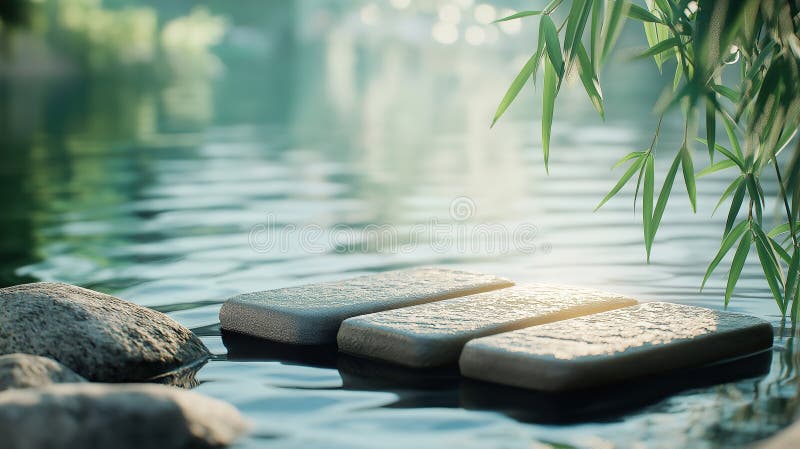 Platform with Stone Podium for Product Display , Water Ripple ...