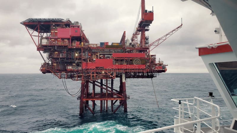 Platform Supply Vessel PSV Near Oil Rig and Drilling Platform Stock ...