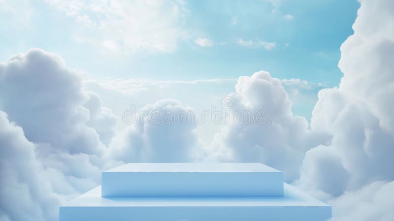 Platform Surrounded by Fluffy Clouds Under Blue Sky, Heavenly Concept ...