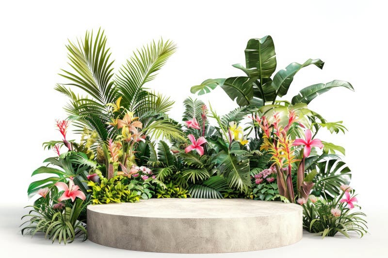 A Platform Surrounded by Lush Tropical Plants and Flowers Stock Image ...