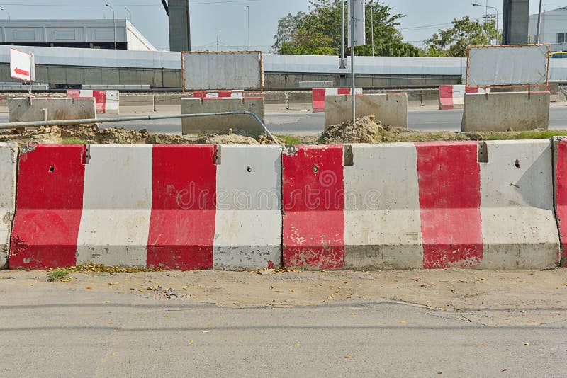 Platforms Concrete Barrier Red White Area Road Construction. Stock ...