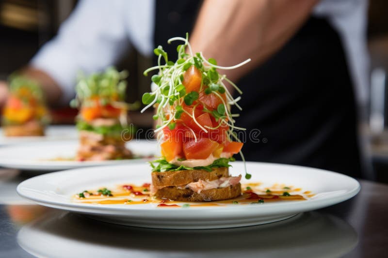 Plating a Stack of Freshly Made Tomato Bruschetta Stock Image - Image ...