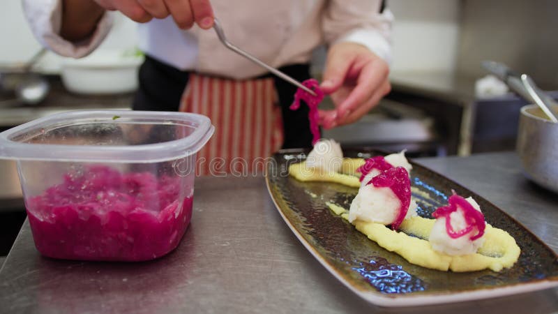 Plating Starter with Cod Foam Fish and Potato Puree Base with ...
